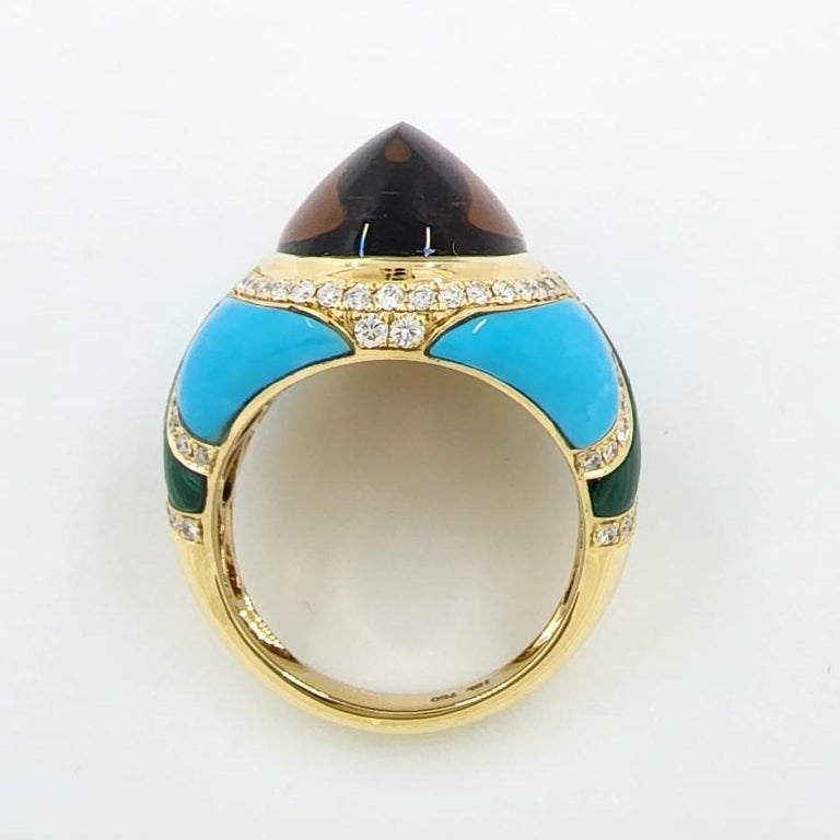 Tourmaline Turquoise Malachite Diamond Cocktail Ring in 18 Karat Yellow ...