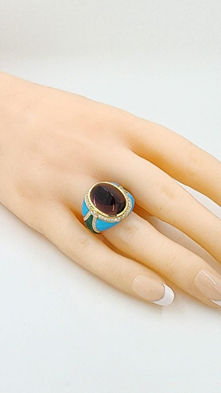 Tourmaline Turquoise Malachite Diamond Cocktail Ring in 18 Karat Yellow ...