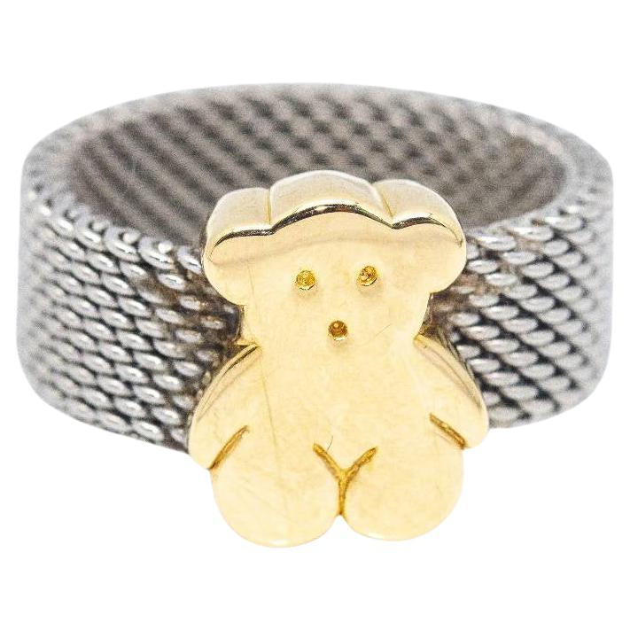 TOUS BEAR ring in steel and yellow gold For Sale at 1stDibs