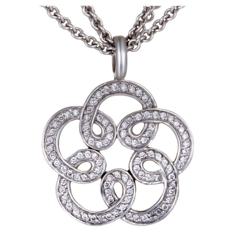 Tous Diamond Pave White Gold Flower Pendant Necklace at 1stDibs