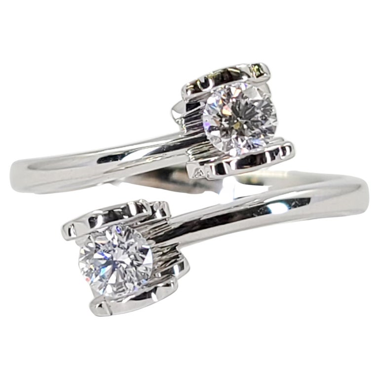 Tous White Gold Diamond Bypass Ring For Sale at 1stDibs