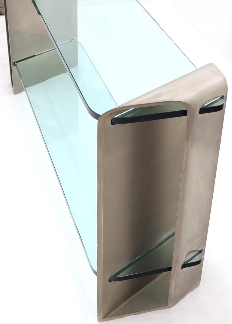 Two Tier Heavy Metal Stainless Steel Base Glass Top Console Table at ...