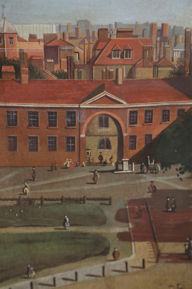 Town Square Aerial View Oil Painting on Canvas For Sale at 1stDibs