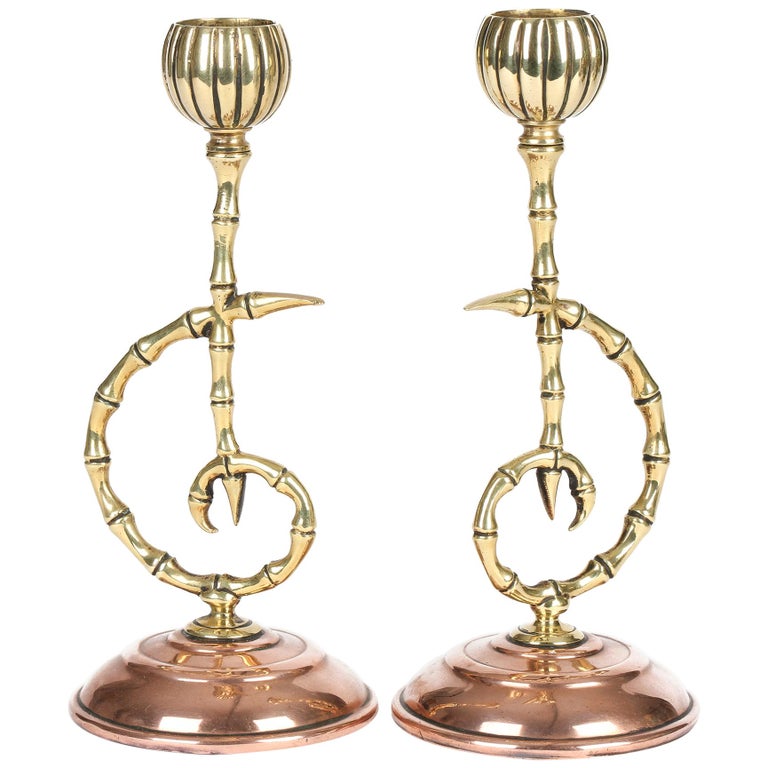 Townsend and Co Aesthetic Movement Brass and Copper Bamboo Candlesticks ...