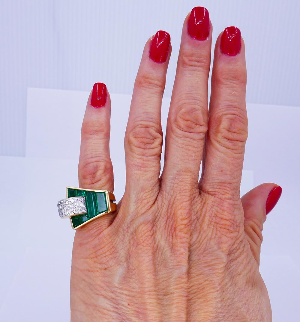 Trabert and Hoeffer Emerald Diamond Ring 14k Gold Retro Estate Jewelry ...