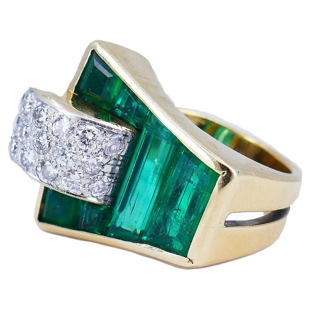 Trabert and Hoeffer Emerald Diamond Ring 14k Gold Retro Estate Jewelry ...