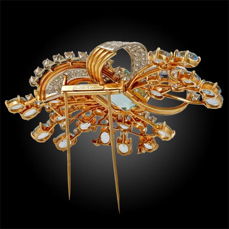 Trabert and Hoeffer Mauboussin Diamond Aquamarine Brooch Earrings For ...
