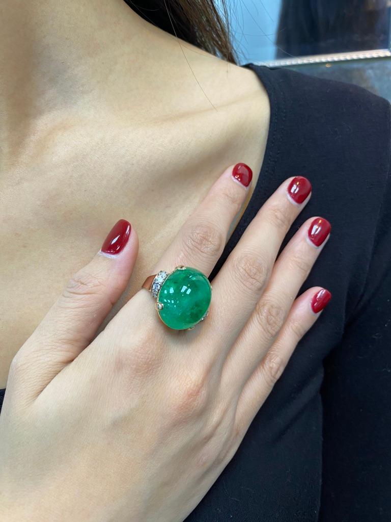 Trabert and Hoeffer, Mauboussin Gold, Cabochon Emerald and Diamond Ring ...