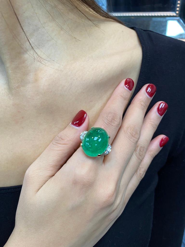 Trabert and Hoeffer, Mauboussin Gold, Cabochon Emerald and Diamond Ring ...