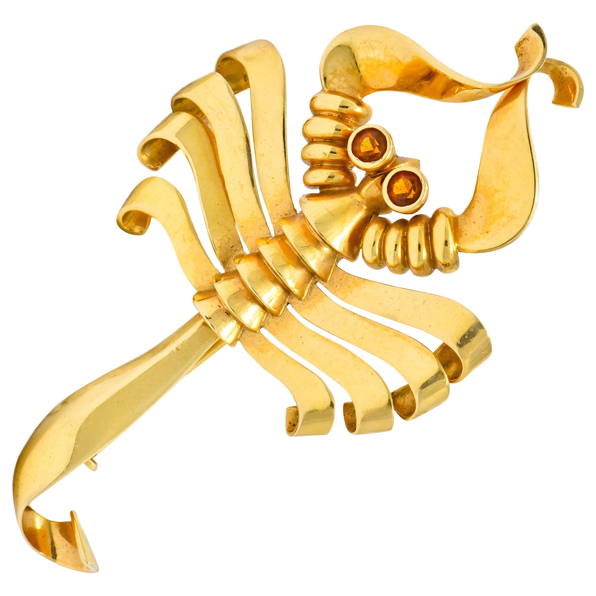 Trabert and Hoeffer Mauboussin Retro Citrine 14 Karat Gold Scorpion ...