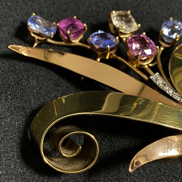 Trabert and Hoeffer Mauboussin Retro Reflection Sapphire Diamond Brooch ...