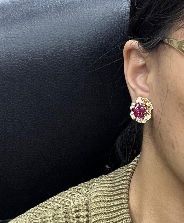 Trabert and Hoeffer Mauboussin Ruby Diamond Gold Ear Clips For Sale at ...