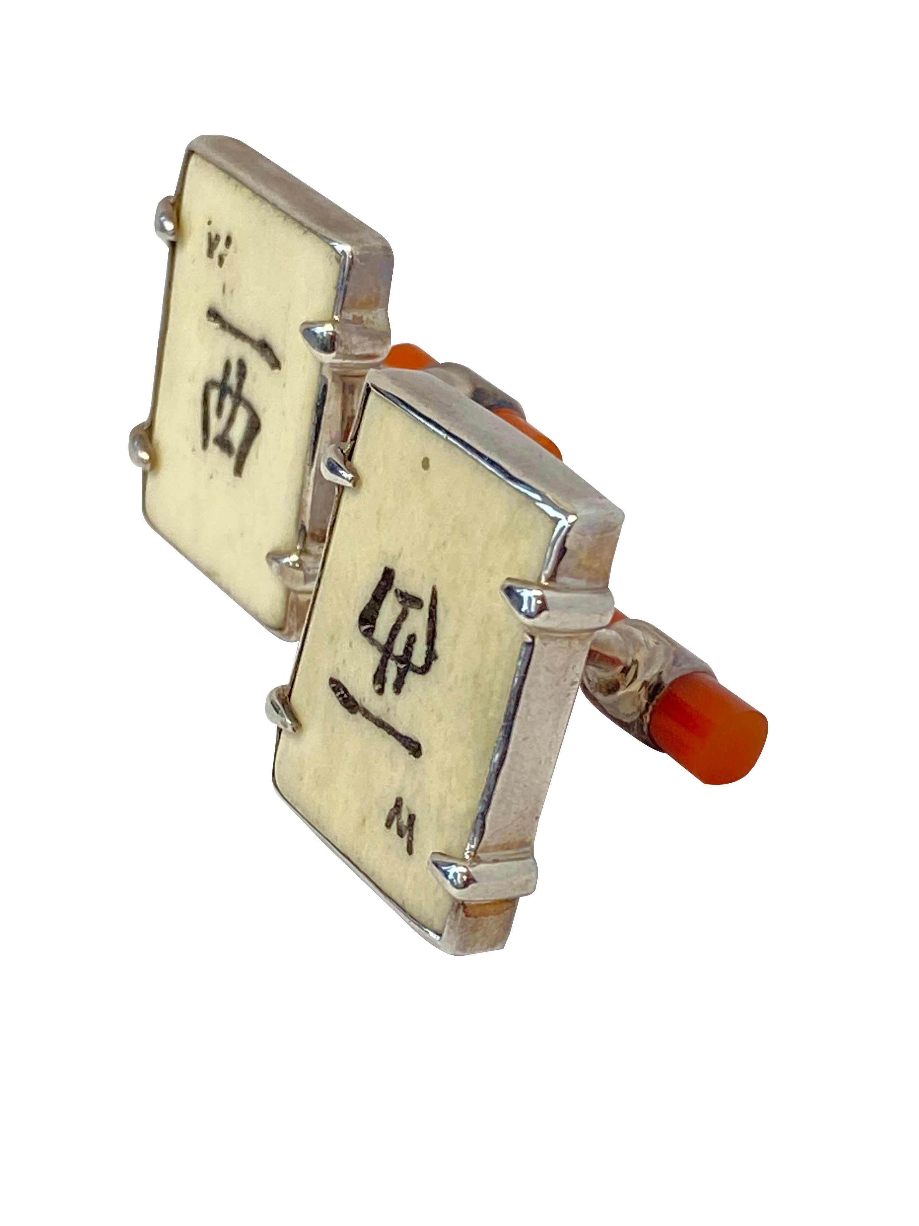 Tracey Mayer Designer Sterling Bone and Stone set Cufflinks at 1stDibs