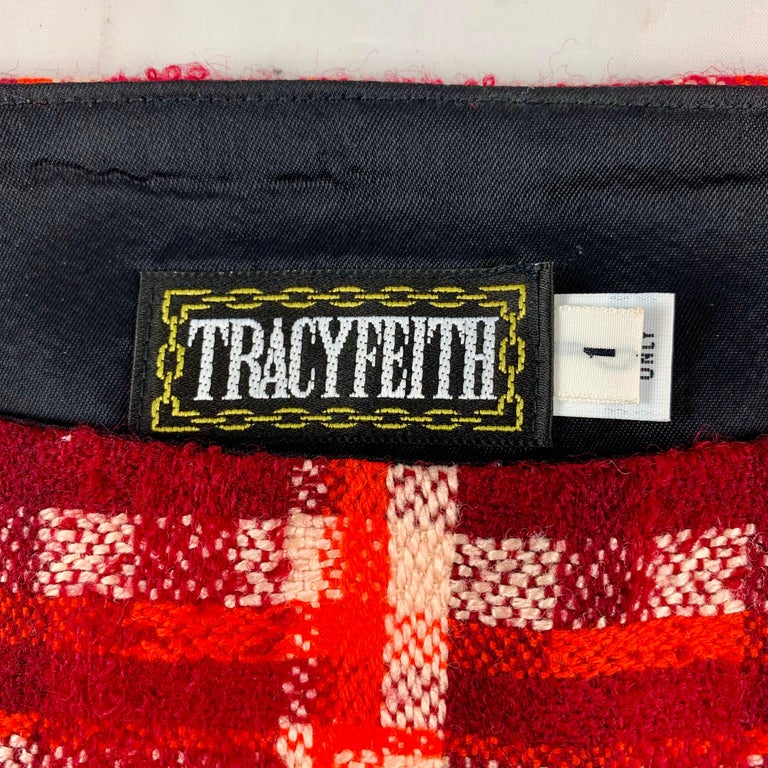 Tracy Feith Red Plaid Wool Mini Skirt with Hand Appliqué Sequins and ...