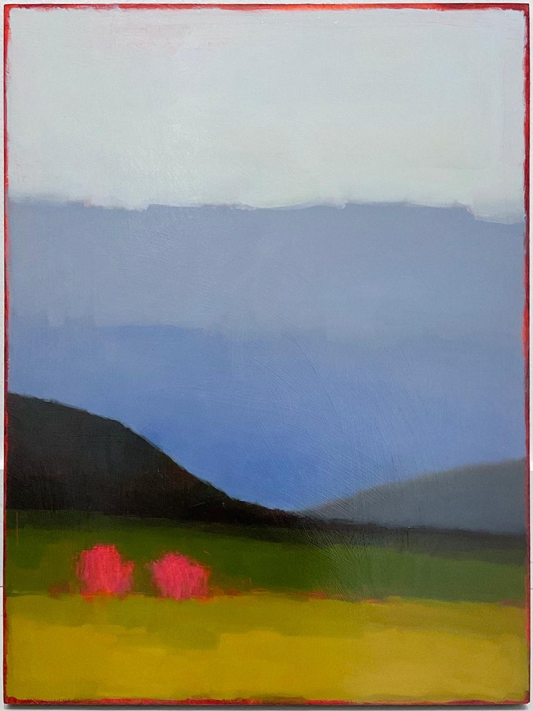 Tracy Helgeson - Early May: Abstract Color Field Landscape Painting Green Fields and Periwinkle ...