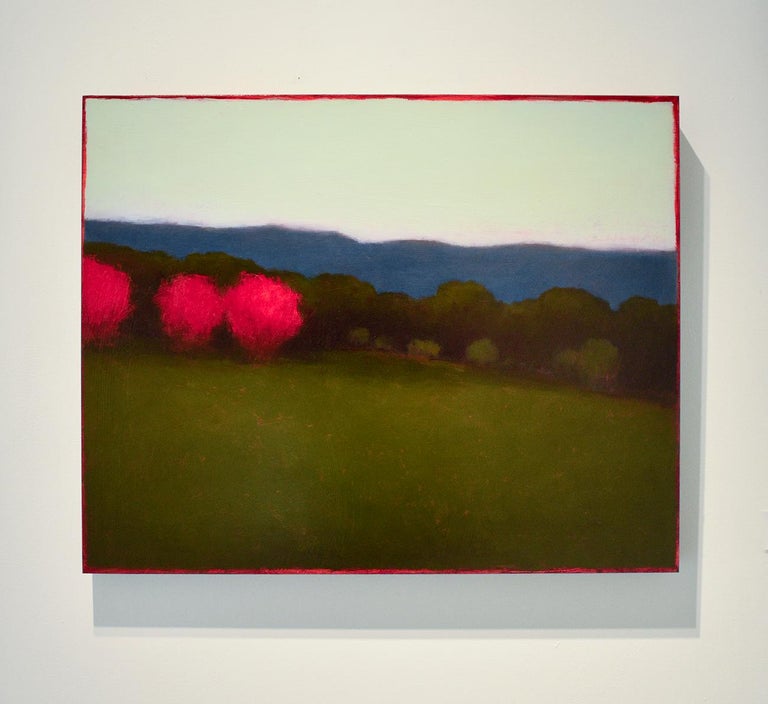 Tracy Helgeson - Quiet Nightfall (Abstract Landscape Painting of Green Forest and Pink Trees ...