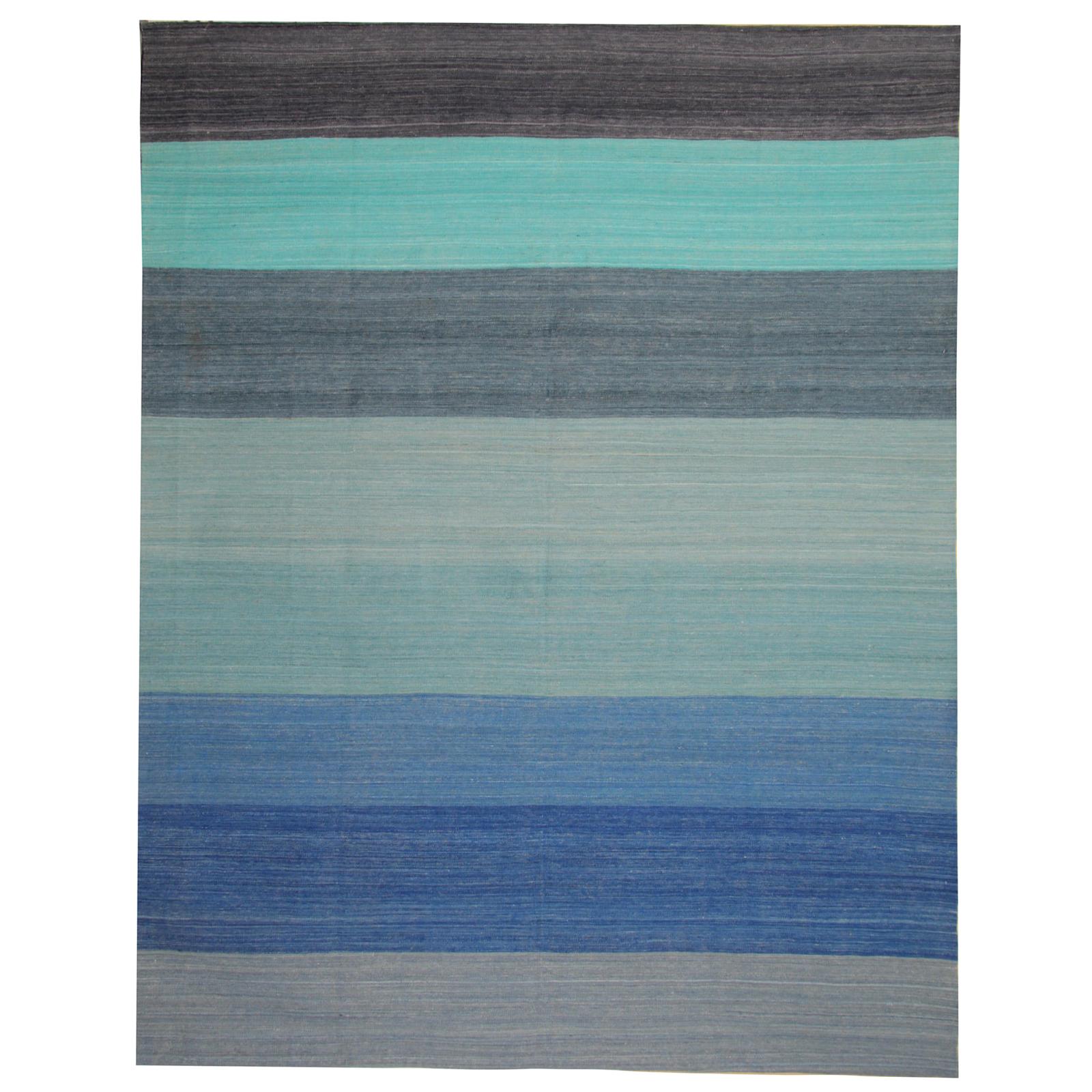 Traditional Afghanistan Kilim, Blue Striped Wool Area Rug at 1stDibs