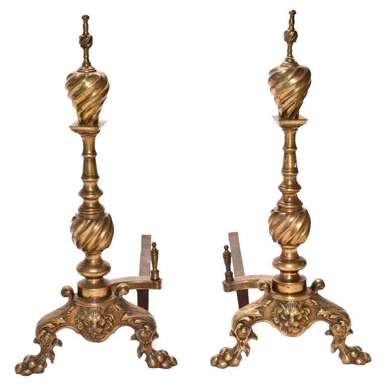Traditional Antique European Andirons, a Pair at 1stDibs