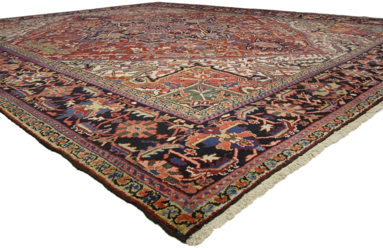 Traditional Antique Persian Heriz Rug with English Country Style Manor ...