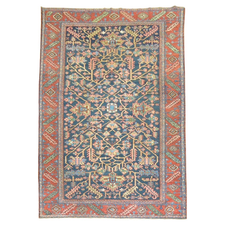 Traditional Antique Persian Navy Geometric Heriz Rug For Sale at 1stDibs
