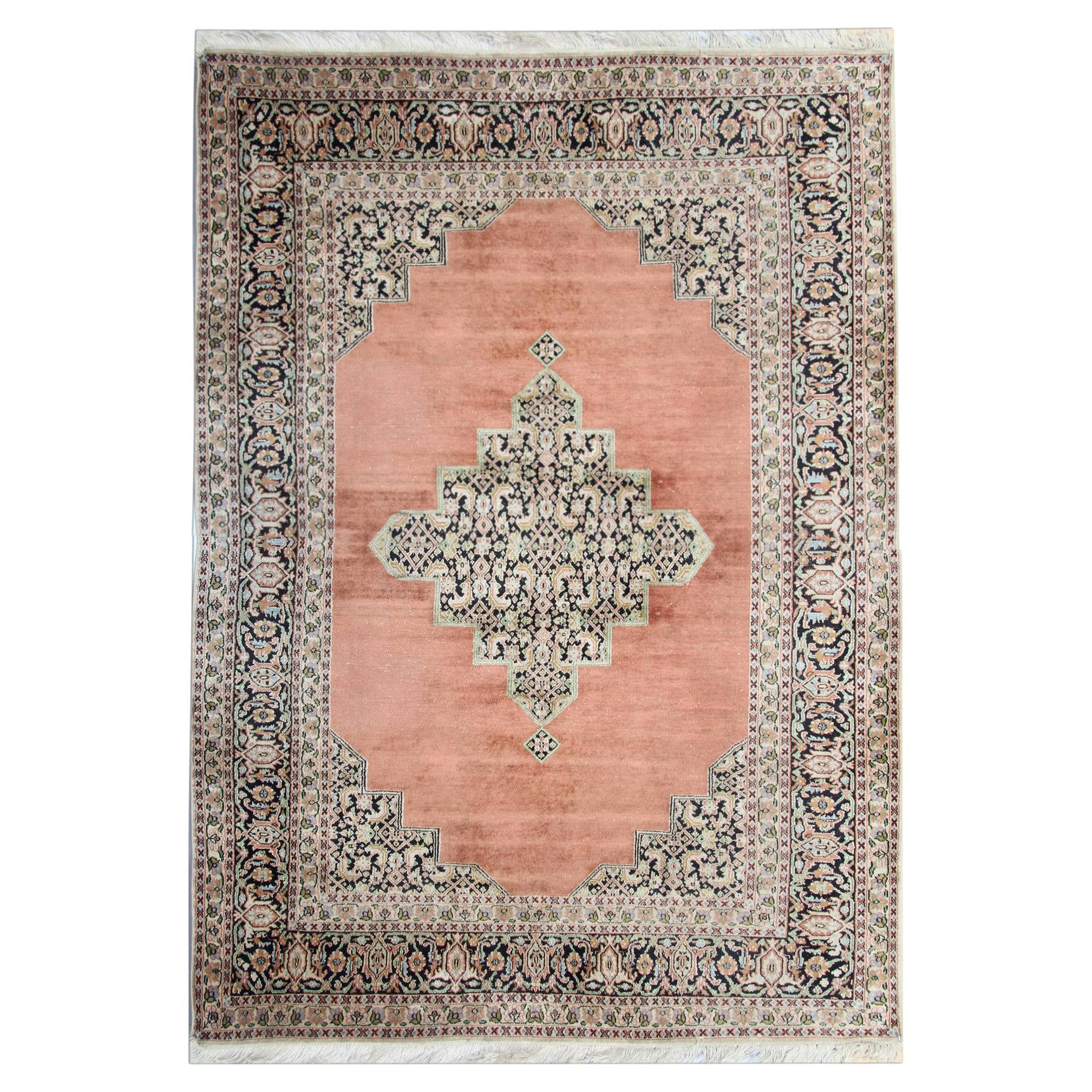 Rust Traditional Antique Handmade Khotan Rug, Pink Wool Central Area ...