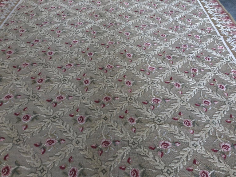 Traditional Axminster Style Rug with Pink Roses For Sale at 1stDibs