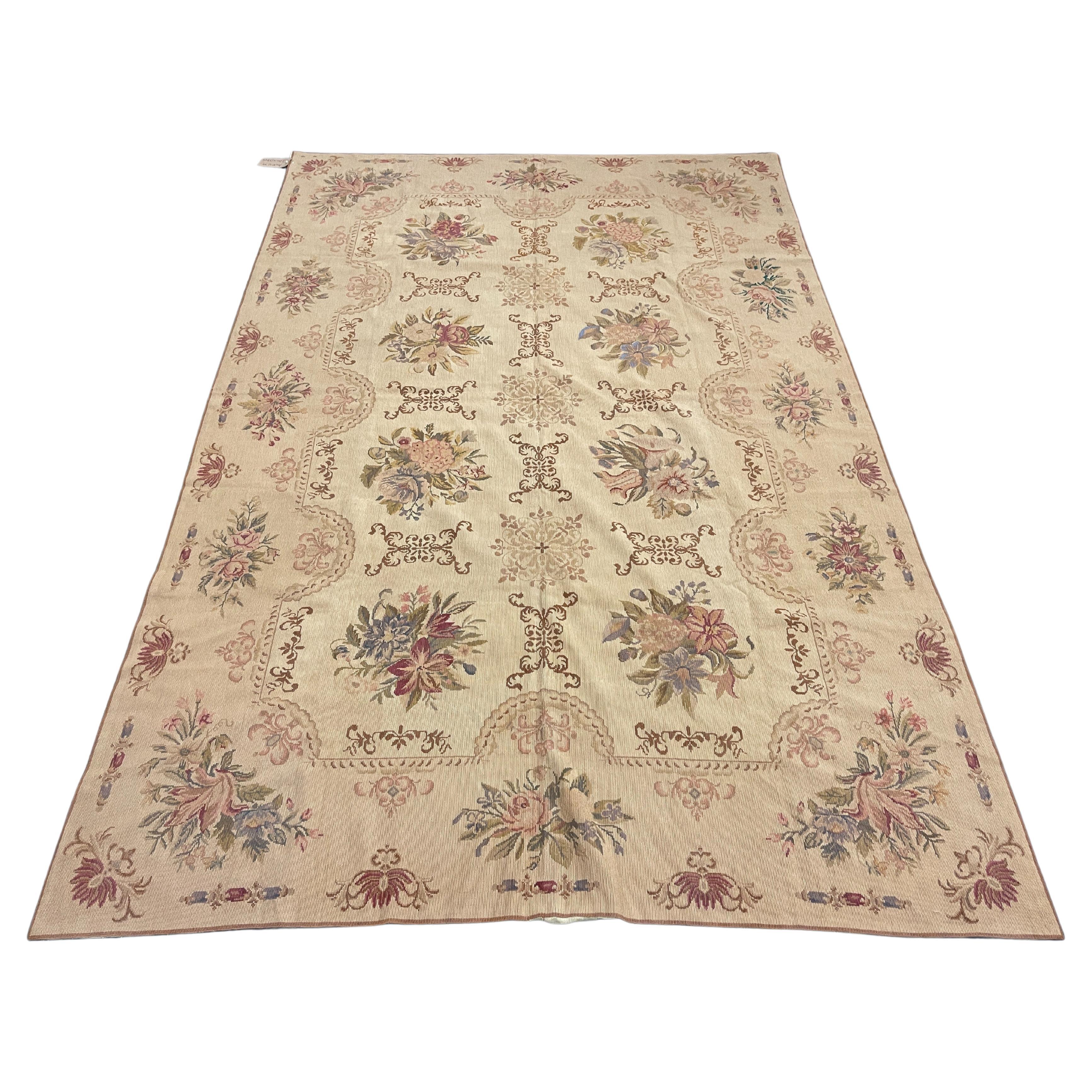 Blush Pink Aubusson Rug Traditional Carpet Handwoven Wool Needlepoint ...