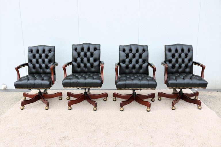 Traditional Cabot Wrenn Graham Tufted Black Leather Executive Swivel ...