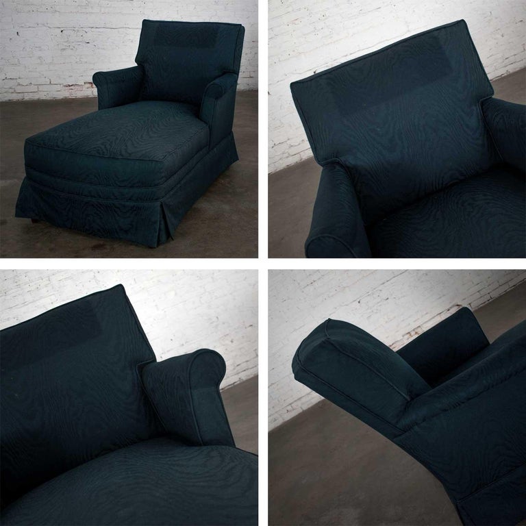 Traditional Chaise Lounge with Navy Blue Cotton Moire Fabric and Rolled ...