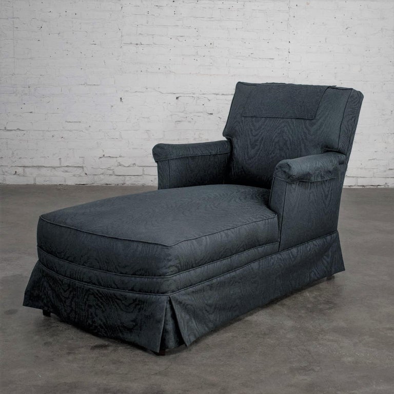 Traditional Chaise Lounge with Navy Blue Cotton Moire Fabric and Rolled ...