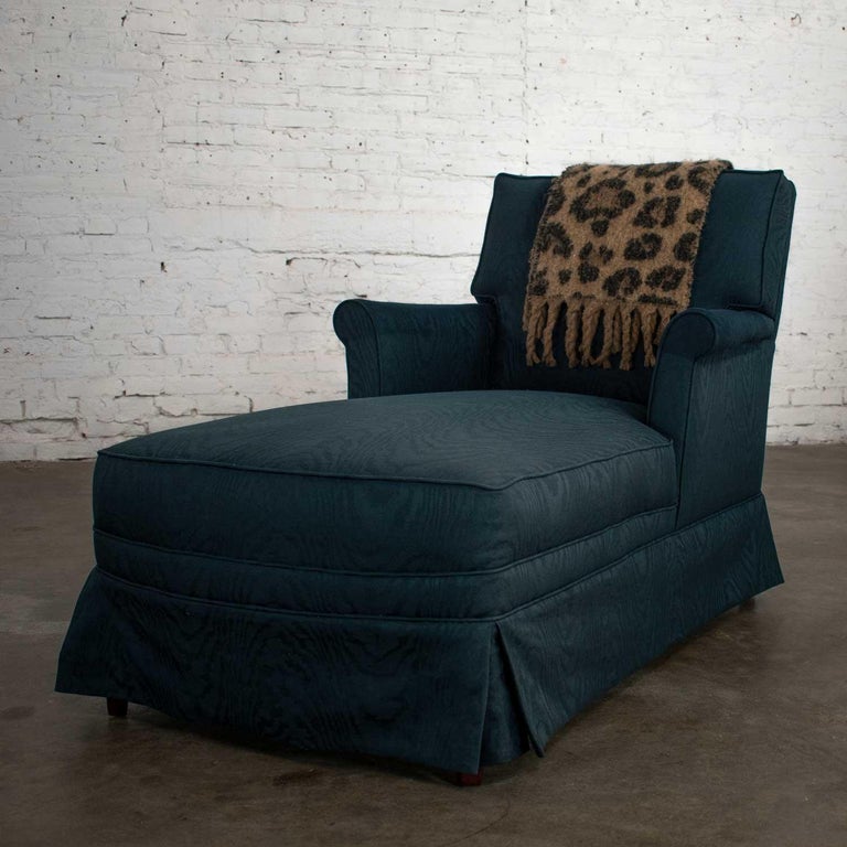 Traditional Chaise Lounge with Navy Blue Cotton Moire Fabric and Rolled ...