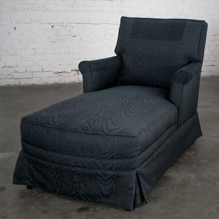 Traditional Chaise Lounge with Navy Blue Cotton Moire Fabric and Rolled ...
