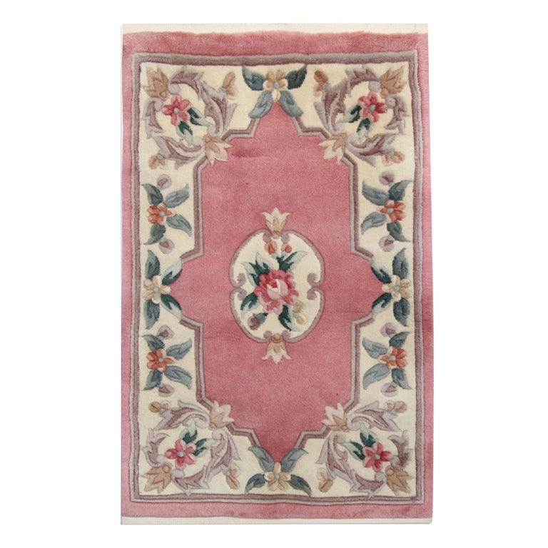 Traditional Chinese Area Rug, Pink Wool Carpet Rug Small Handwoven For ...