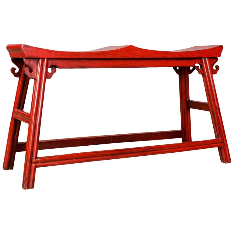Traditional Chinese Two-Seat Bench, 20th Century, Red, Lacquer at 1stDibs