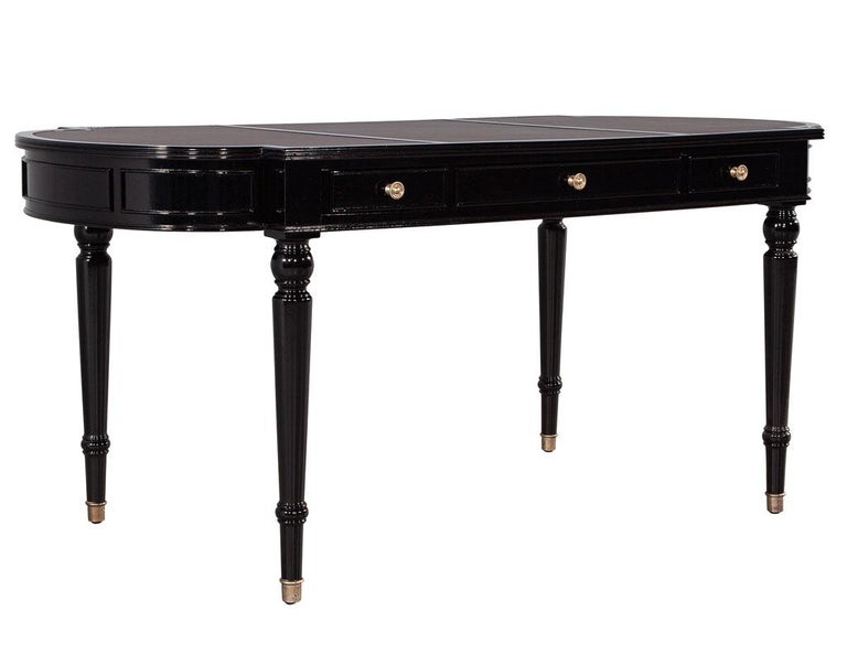 Traditional English Leather Top Black Lacquered Writing Desk For Sale ...