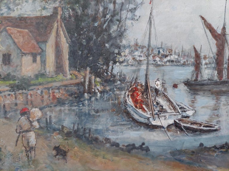 Traditional English Painting Maritime Scene on River Medway, Kent ...
