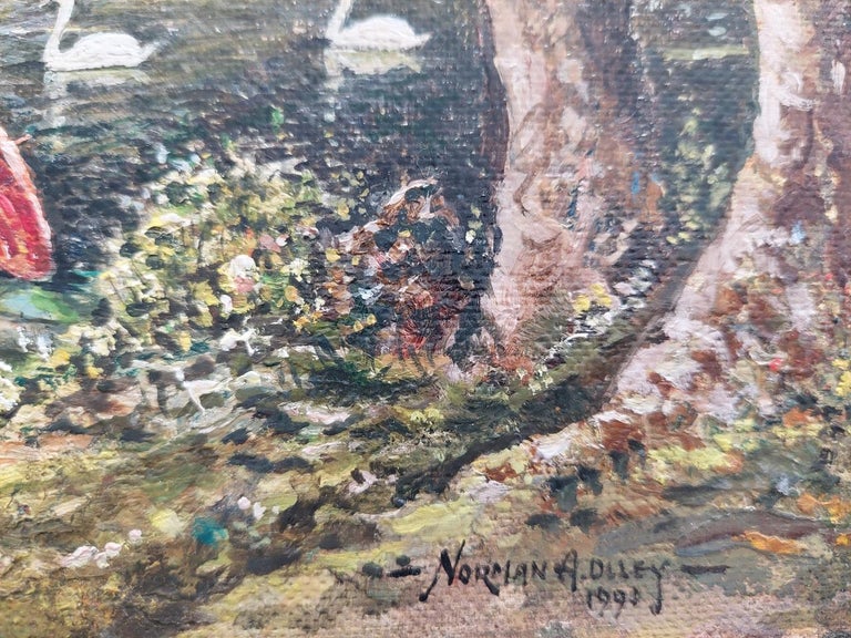 Traditional English Painting Punting on the River Ember in Surrey ...