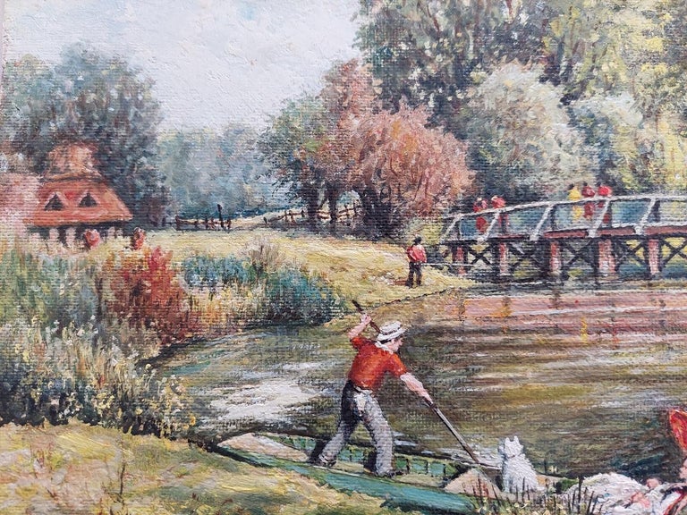 Traditional English Painting Punting on the River Ember in Surrey ...