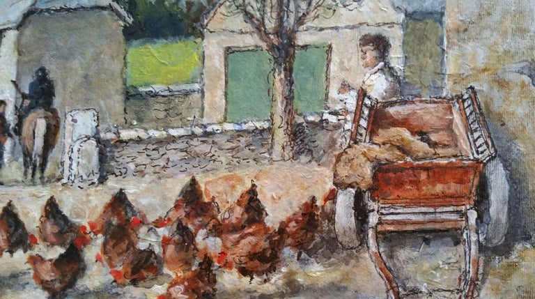Traditional English Painting South Devon Farmyard Chickens at Aveton ...