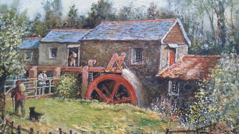 Traditional English Painting Watermill at Tresmeer Cornwall, Figures at ...