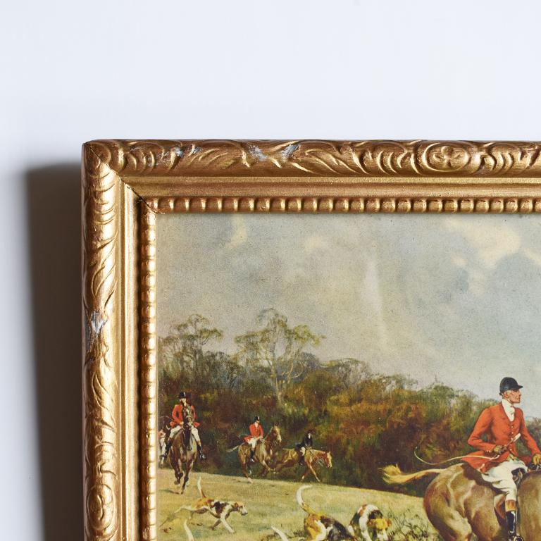 Traditional Equestrian Horse and Foxhound Hunting Print in Giltwood ...