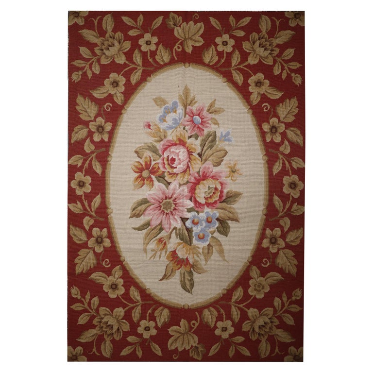 Traditional Floral Needlepoint Rug Handmade Red Carpet Wool Area Rug ...