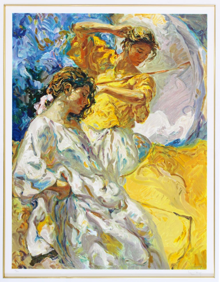 Traditional Framed Jose Royo Signed Serigraph 2 Women Yellow Dress 90/ ...