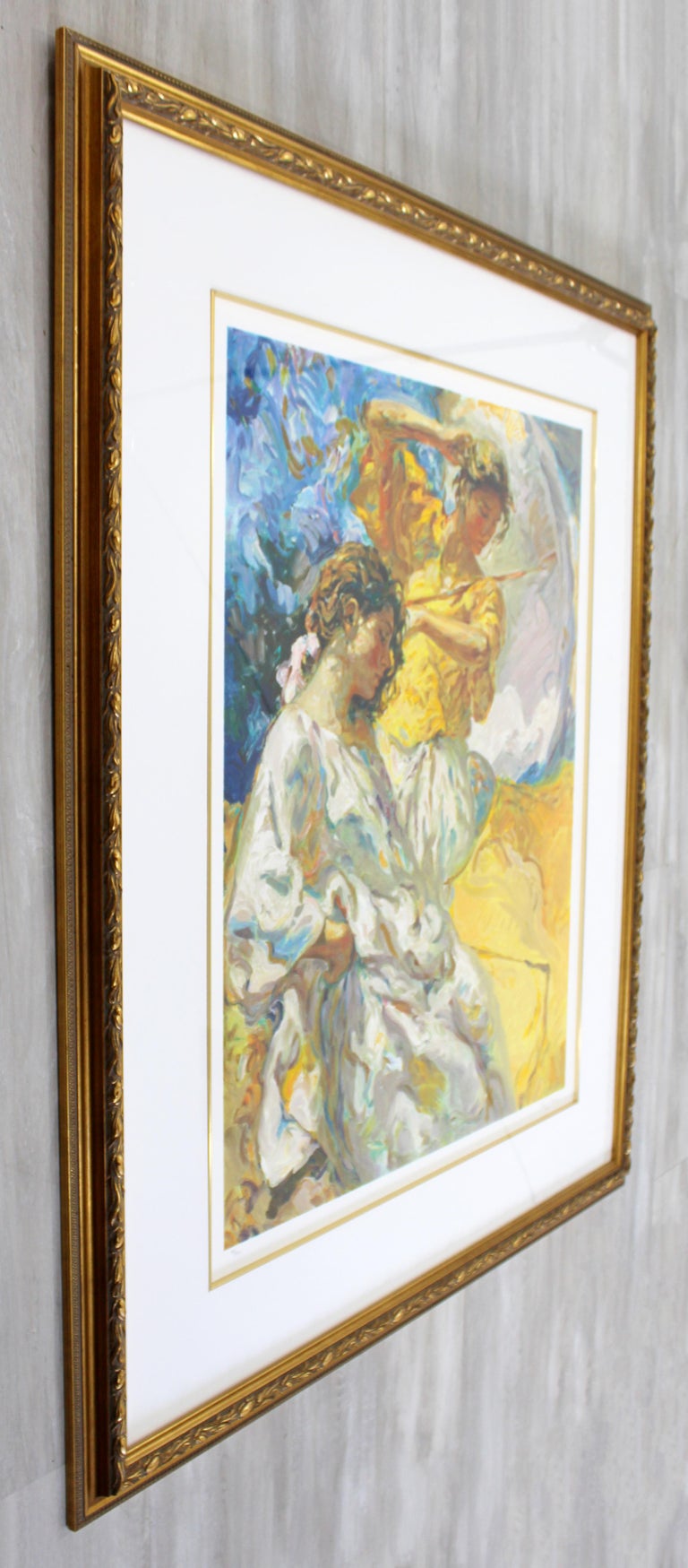 Traditional Framed Jose Royo Signed Serigraph 2 Women Yellow Dress 90/ ...