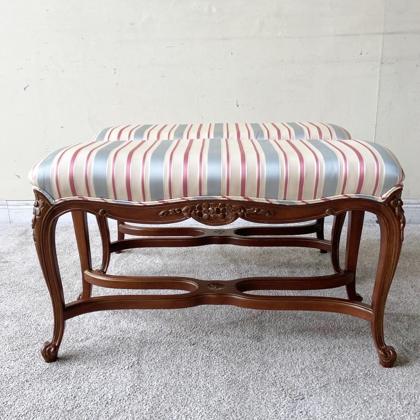 Traditional French Wooden Benches With Upholstered Seat Cushions, a ...