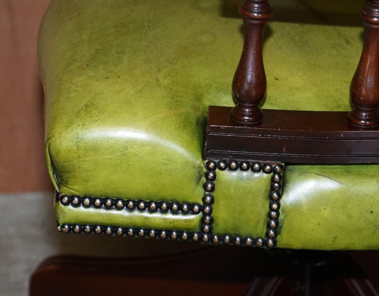 Traditional Green Leather and Beech Wood Framed Chesterfield Captains ...