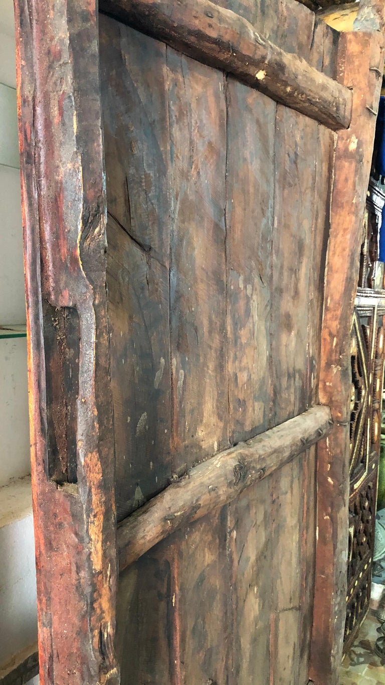 Traditional Hand Carved Moroccan Wood Door, Inlaid Bone, Berber Cross ...