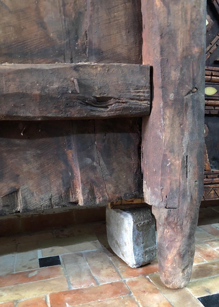 Traditional Hand Carved Moroccan Wood Door, Inlaid Bone, Berber Cross ...