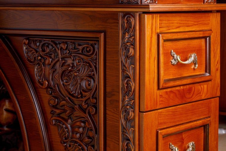 Traditional Hand Carved Solid Wood Executive Desk For Sale at 1stDibs