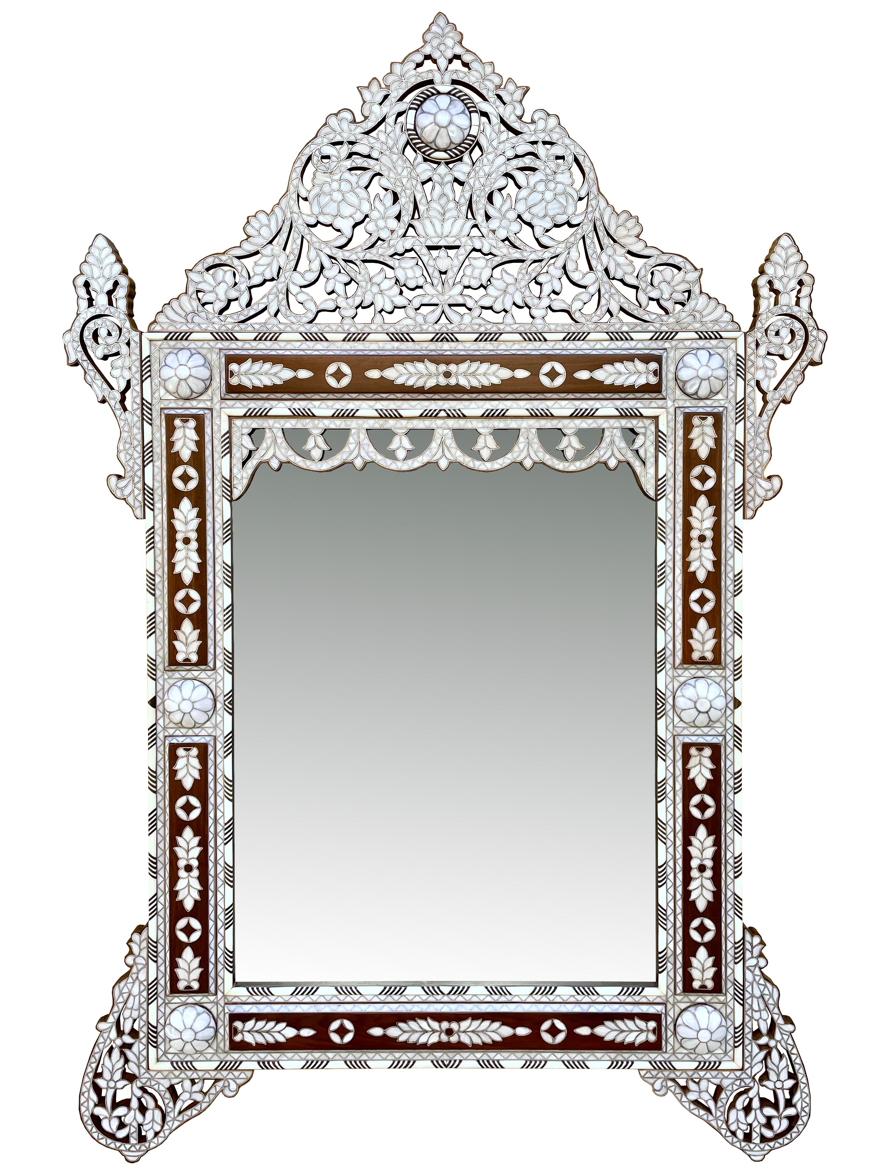 Traditional Handcrafted Mirror with Walnut Wood Frame and Mother-of ...